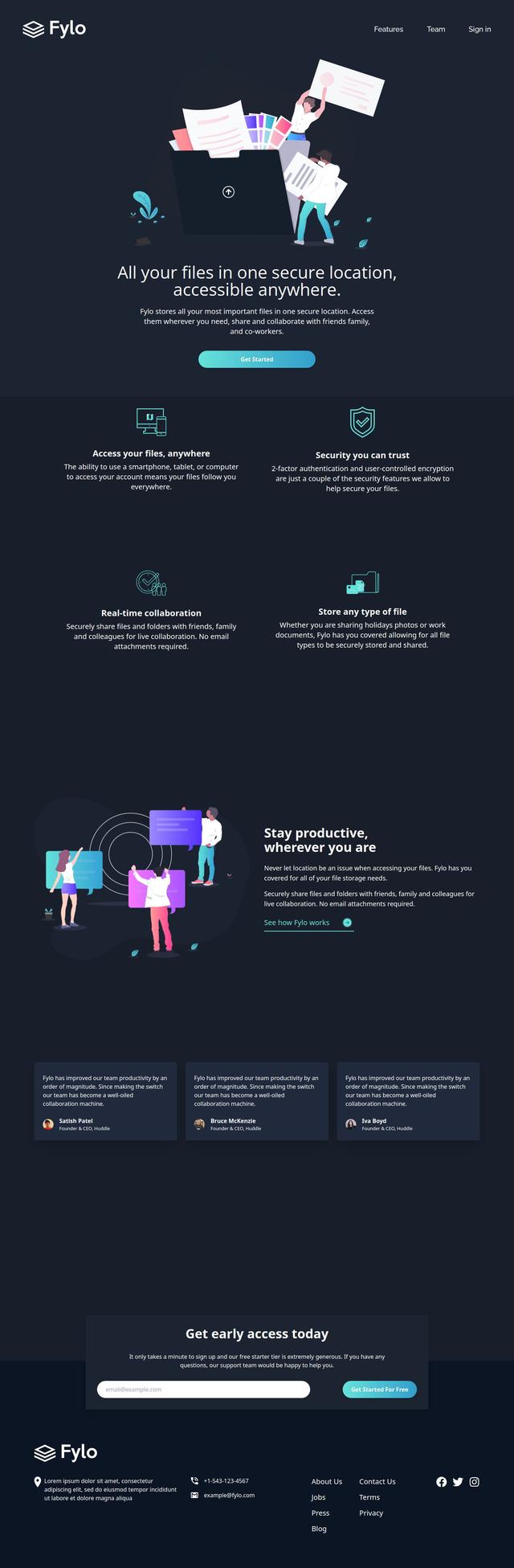 Frontend Mentor | Responsive Fylo Dark Theme Landing Page using Vite React - Tailwind coding ...