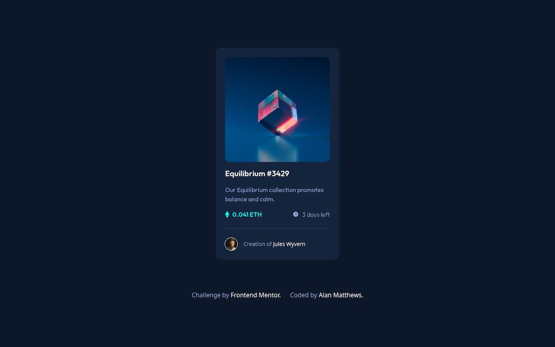 Frontend Mentor | Responsive NFT card challenge using flexbox coding challenge solution