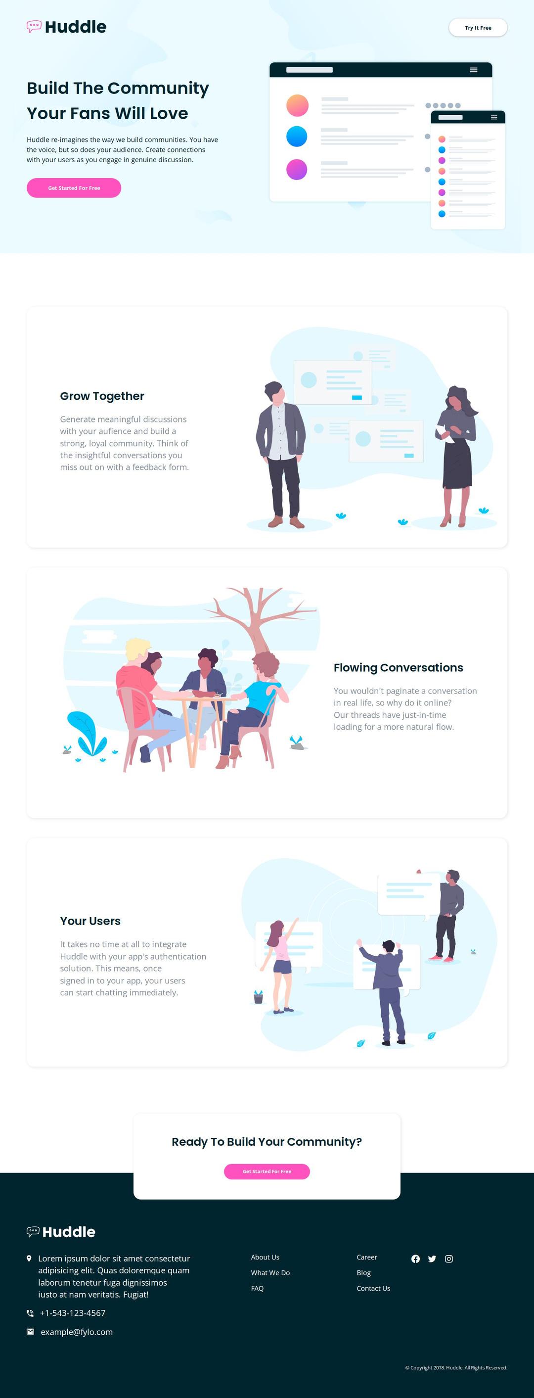 Frontend Mentor | Animated Huddle Landing Page w/HTML, CSS, JS coding challenge solution