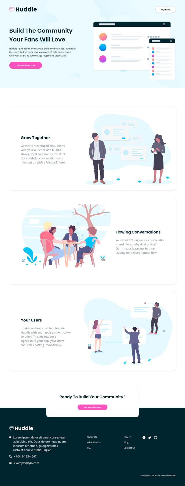 Frontend Mentor | Animated Huddle Landing Page w/HTML, CSS, JS coding challenge solution