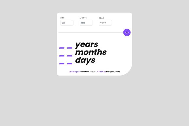 Frontend Mentor | Responsive Age Calculator app using Tailwind CSS and Vue coding challenge solution