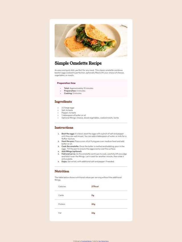 Frontend Mentor | Recipe Page - html, css, flexbox coding challenge solution