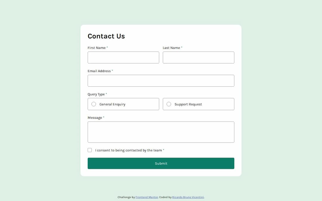 Frontend Mentor | Contract form - HTML, CSS, JS coding challenge solution