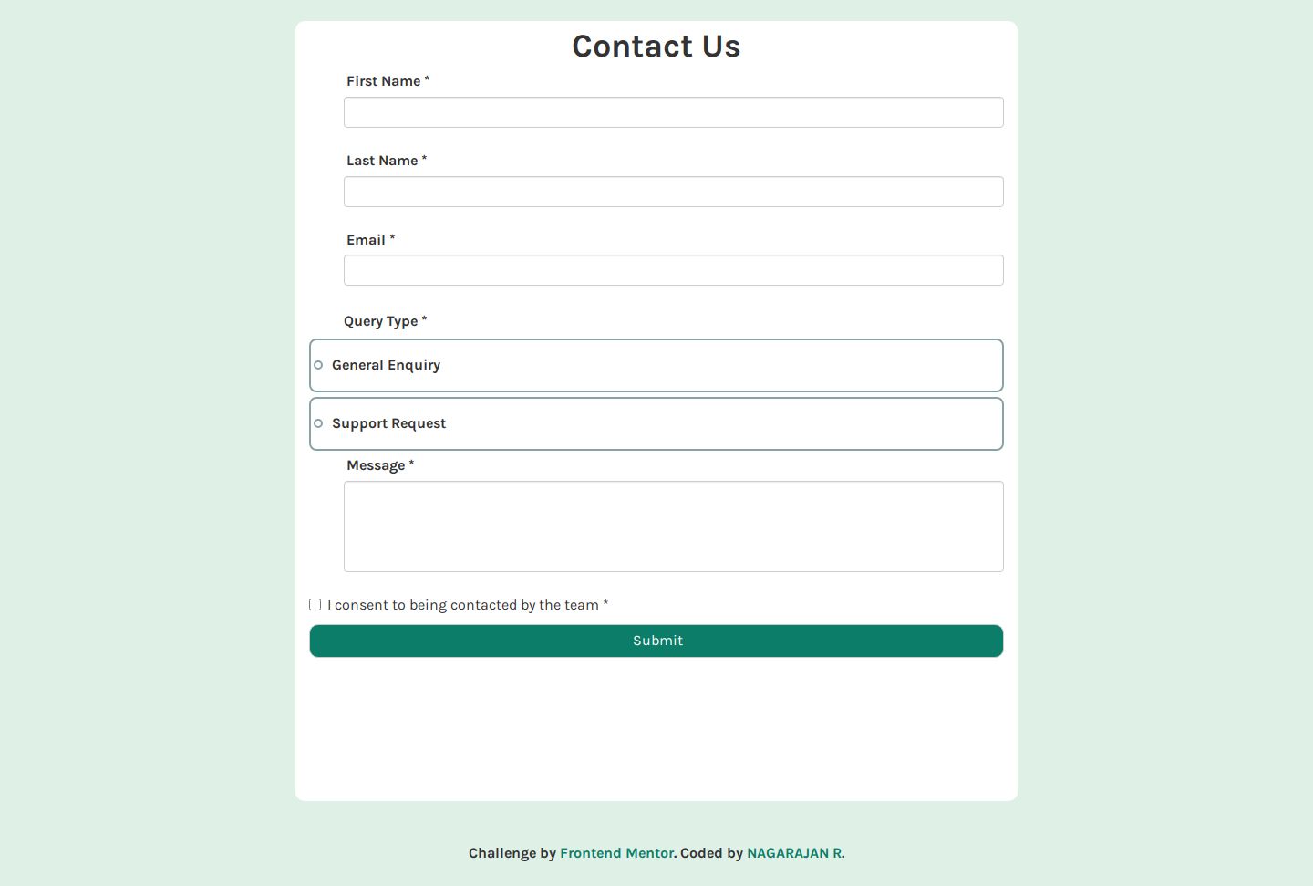 Frontend Mentor | CONTACT FORM USING HTML CSS AND JQUERY coding challenge solution