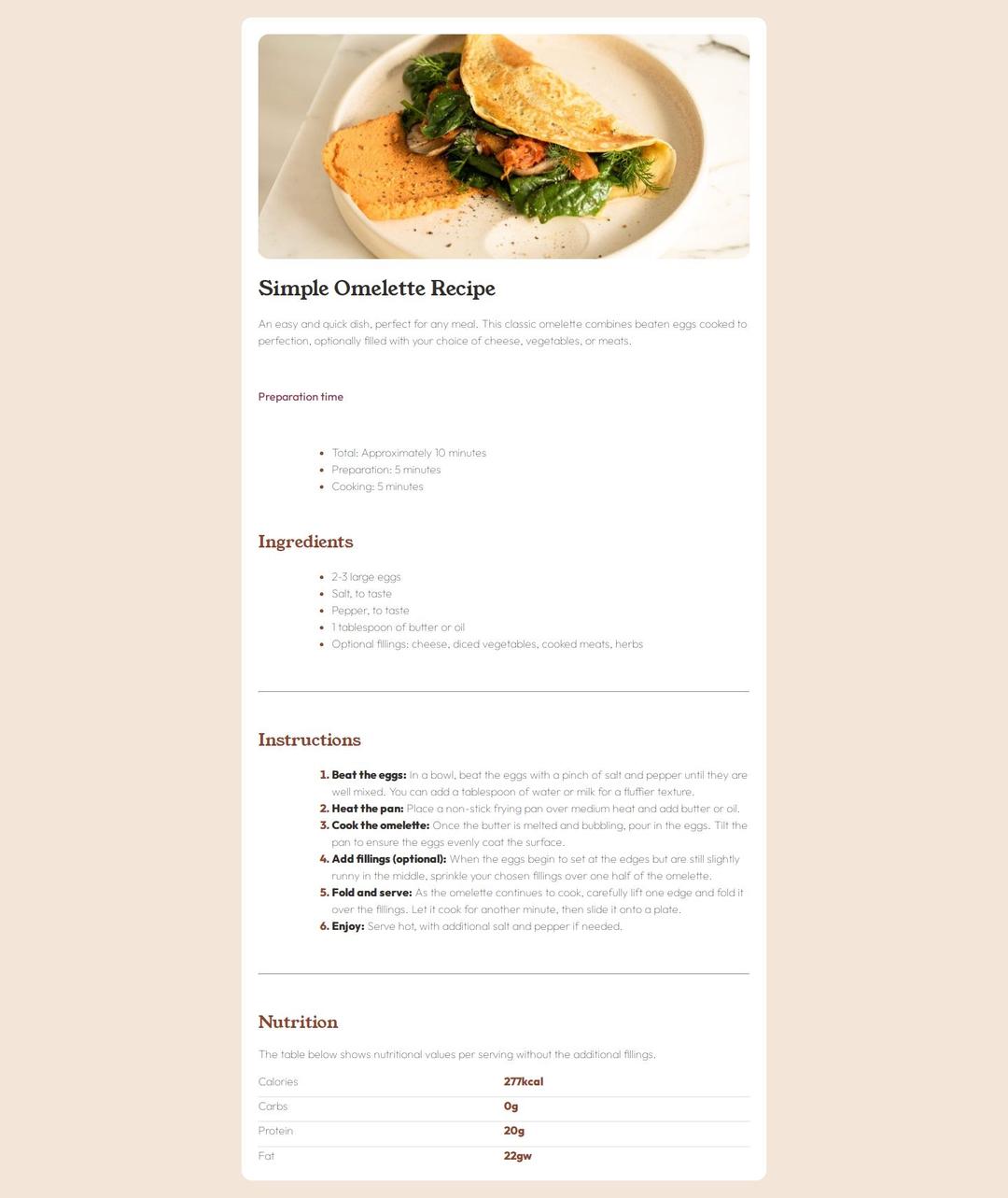 Frontend Mentor | Omelette recipe page (HTML+CSS) coding challenge solution