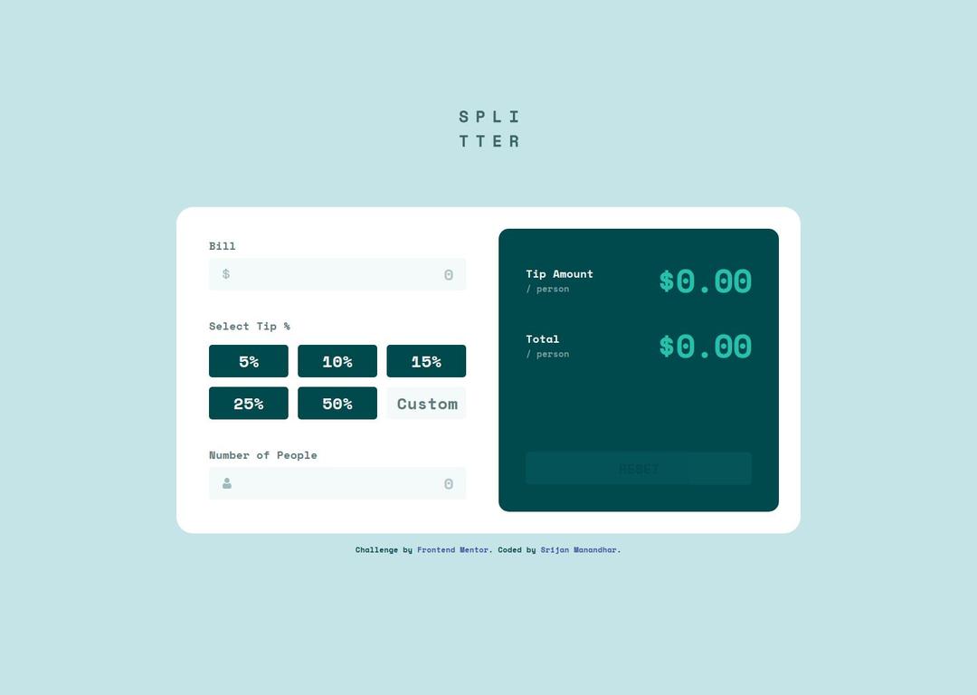 Frontend Mentor | Tip calculator app using mobile first workflow coding challenge solution