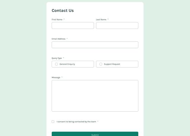 Frontend Mentor | Responsive contact form using CSS display: flex and JS for logic. coding ...