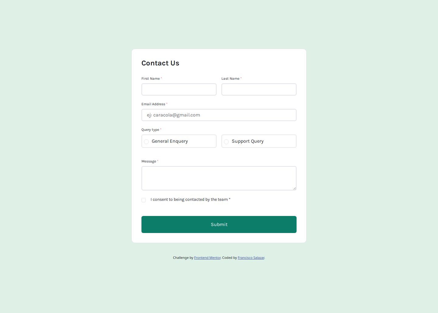 Frontend Mentor | responsive contact-form using flexbox, tailwind and bootstrap coding challenge ...