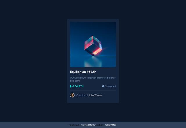 Frontend Mentor | NFT Preview Card Using HTML CSS & Flexbox. coding challenge solution