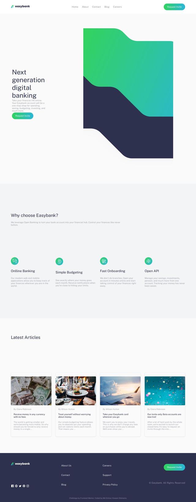 Frontend Mentor | Easy bank landing page design by HTML and CSS coding challenge solution