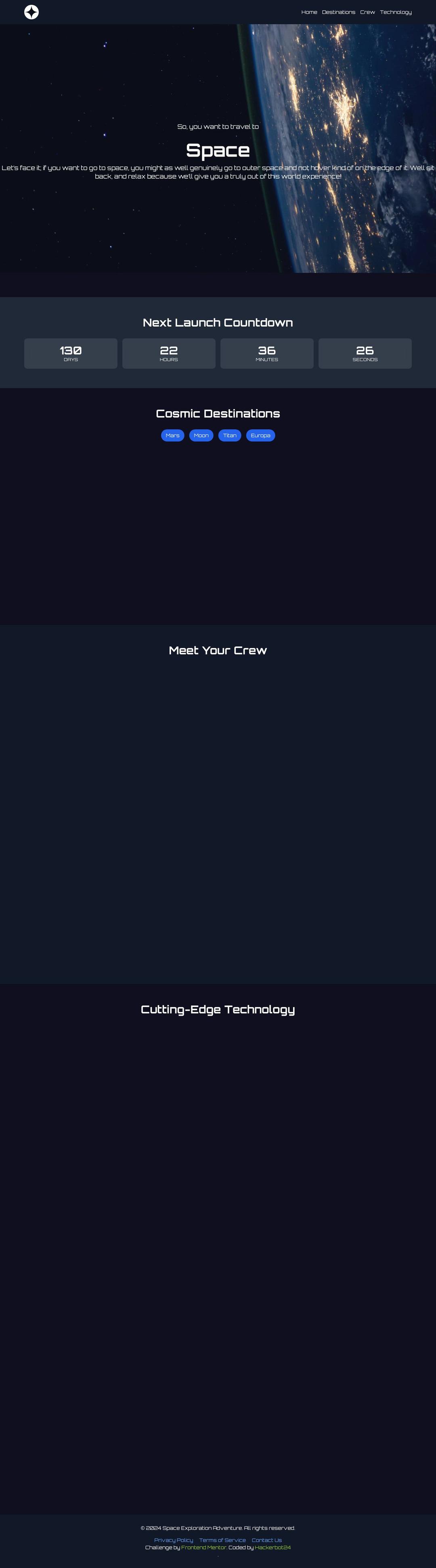 Frontend Mentor | A responsive space web using using Tailwind CSS coding challenge solution