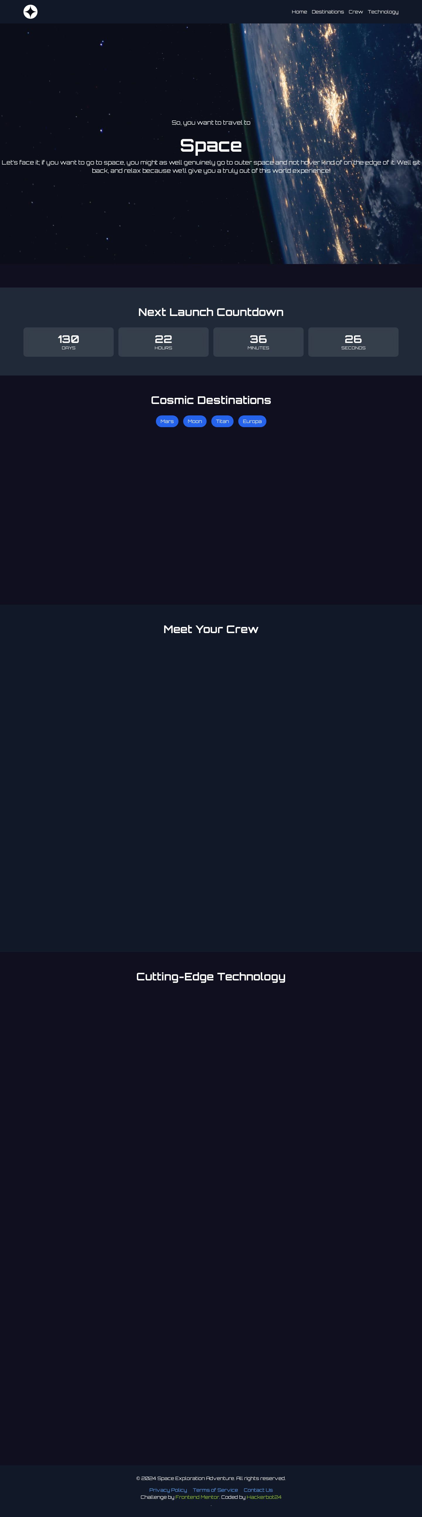 Frontend Mentor | A responsive space web using using Tailwind CSS coding challenge solution