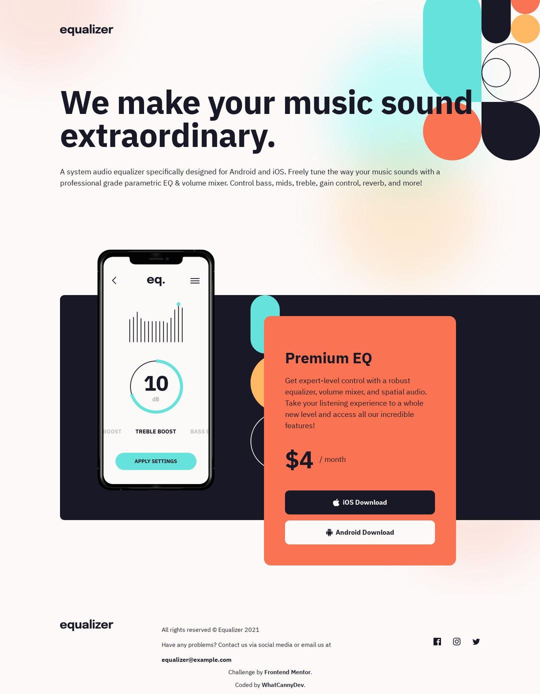 Frontend Mentor | Mobile first Equalizer landing page HTML CSS Flexbox coding challenge solution