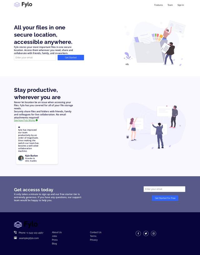 Frontend Mentor | Fylo Landing Page |Made with HTML CSS and JS coding challenge solution