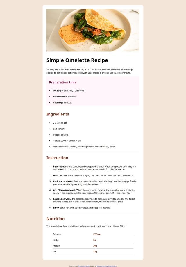 Frontend Mentor | Recipe page using HTML and basic CSS coding challenge solution