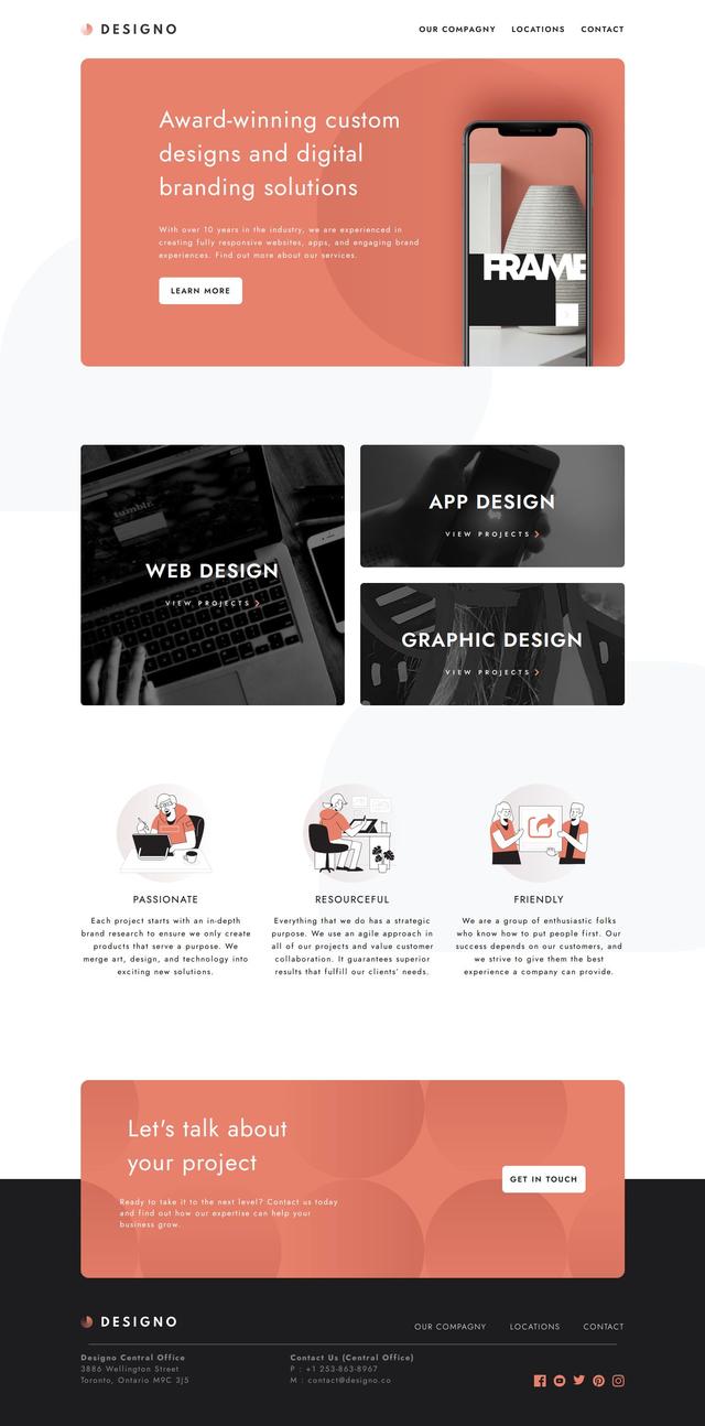 Frontend Mentor | Designo | Award-wining custom designs and digital branding Solutions coding ...