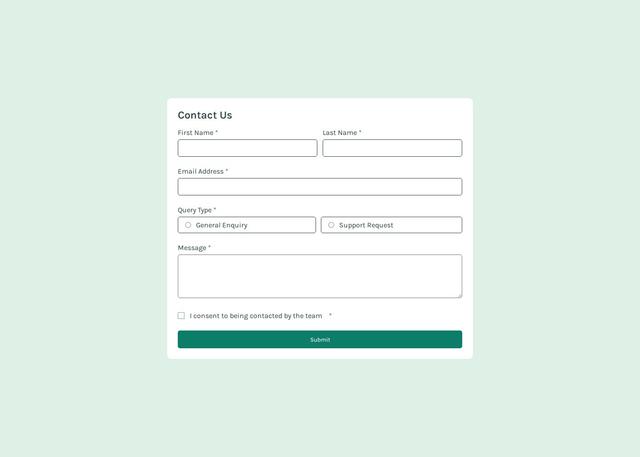 Frontend Mentor | contact form using HTML, CSS and JavaScript. coding challenge solution