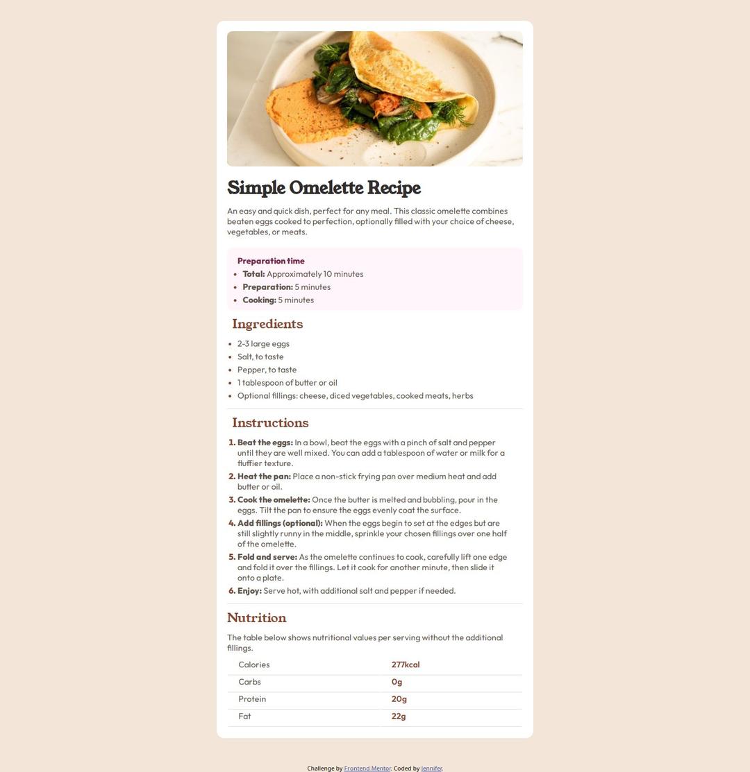 Frontend Mentor | Recipe Card using HTML and CSS coding challenge solution