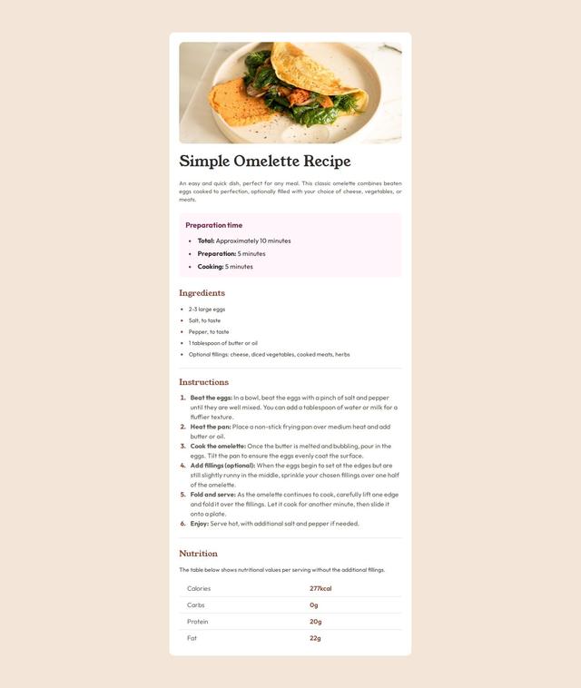 Frontend Mentor | Simple Omelette Recipe coding challenge solution