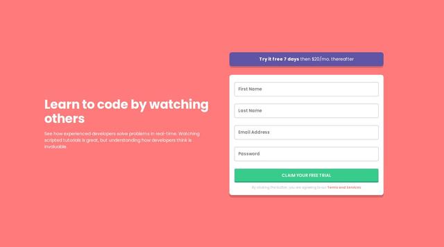 Frontend Mentor | Responsive Intro component with sign-up form using CSS and JavaScript coding ...