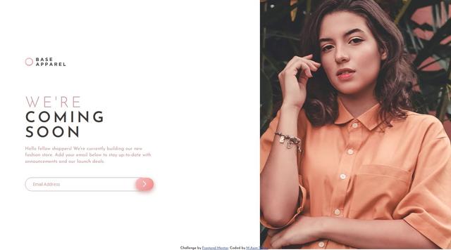 Frontend Mentor | Responsive Base Apparel Coming Soon Section using CSS and JavaScript coding ...