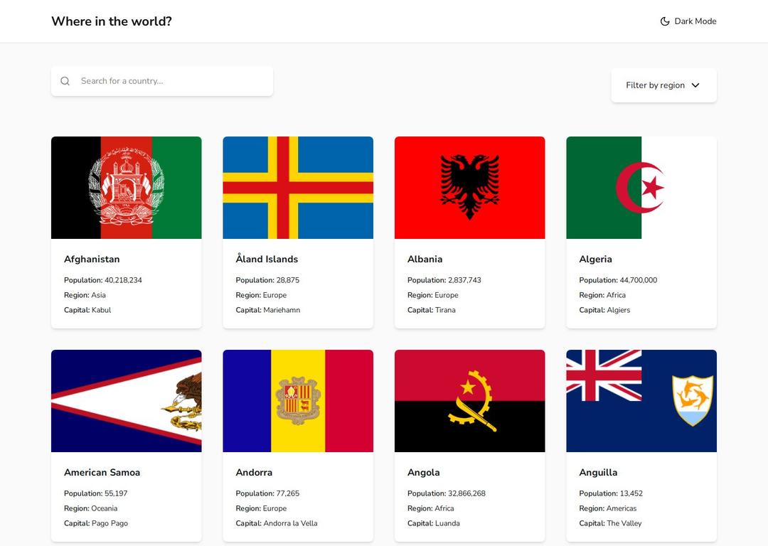 Frontend Mentor | Rest countries api with color switcher coding challenge solution
