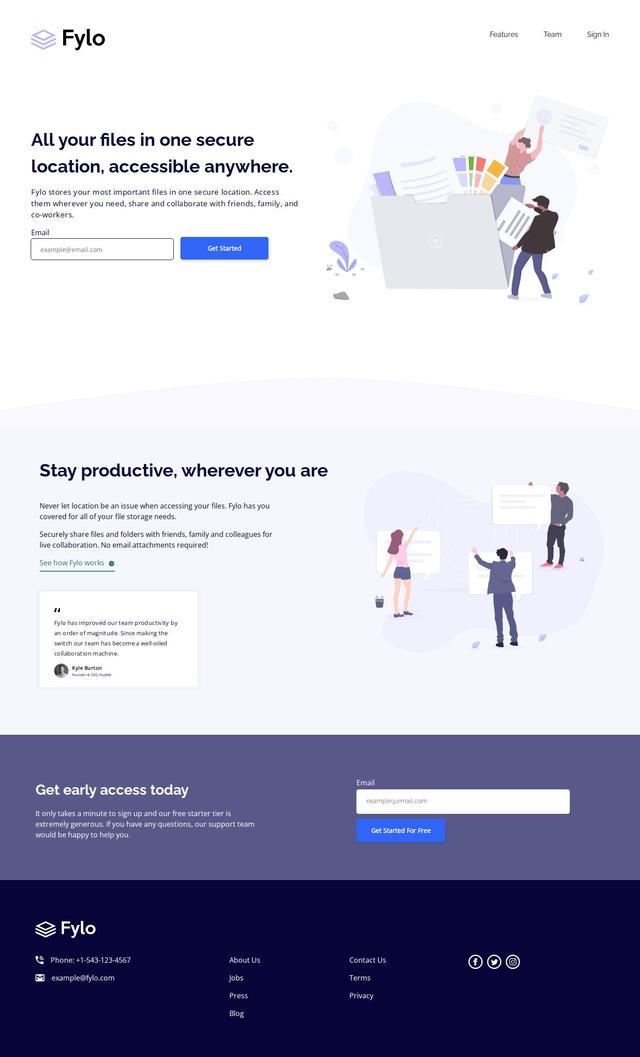 Frontend Mentor | Responsive Fylo landing page with TypeScript custom form validation coding ...