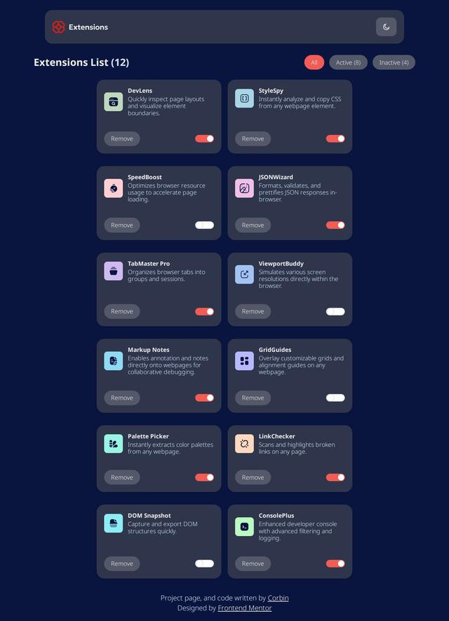 Frontend Mentor | Browser Extensions Manager UI coding challenge solution