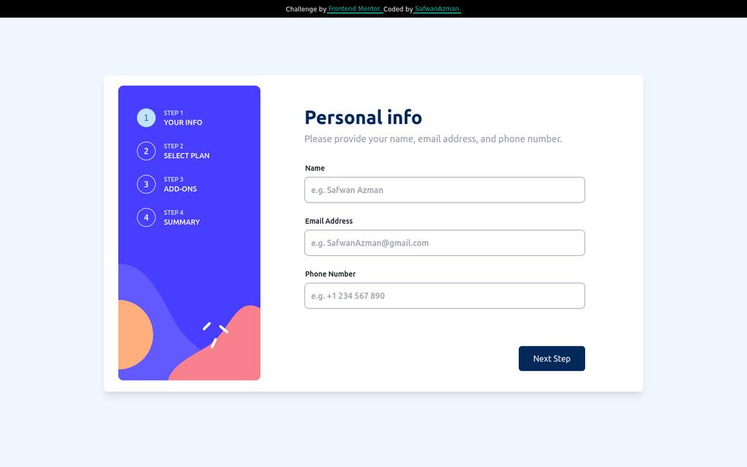 Frontend Mentor Multi Step Form Using Next Js And Tailwindcss Coding