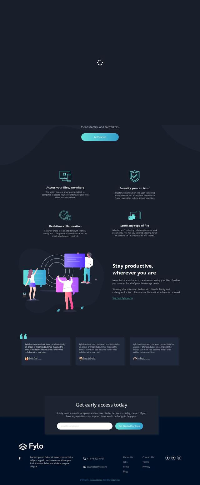 Frontend Mentor Fylo Dark Theme Landing Page Coding Challenge Solution